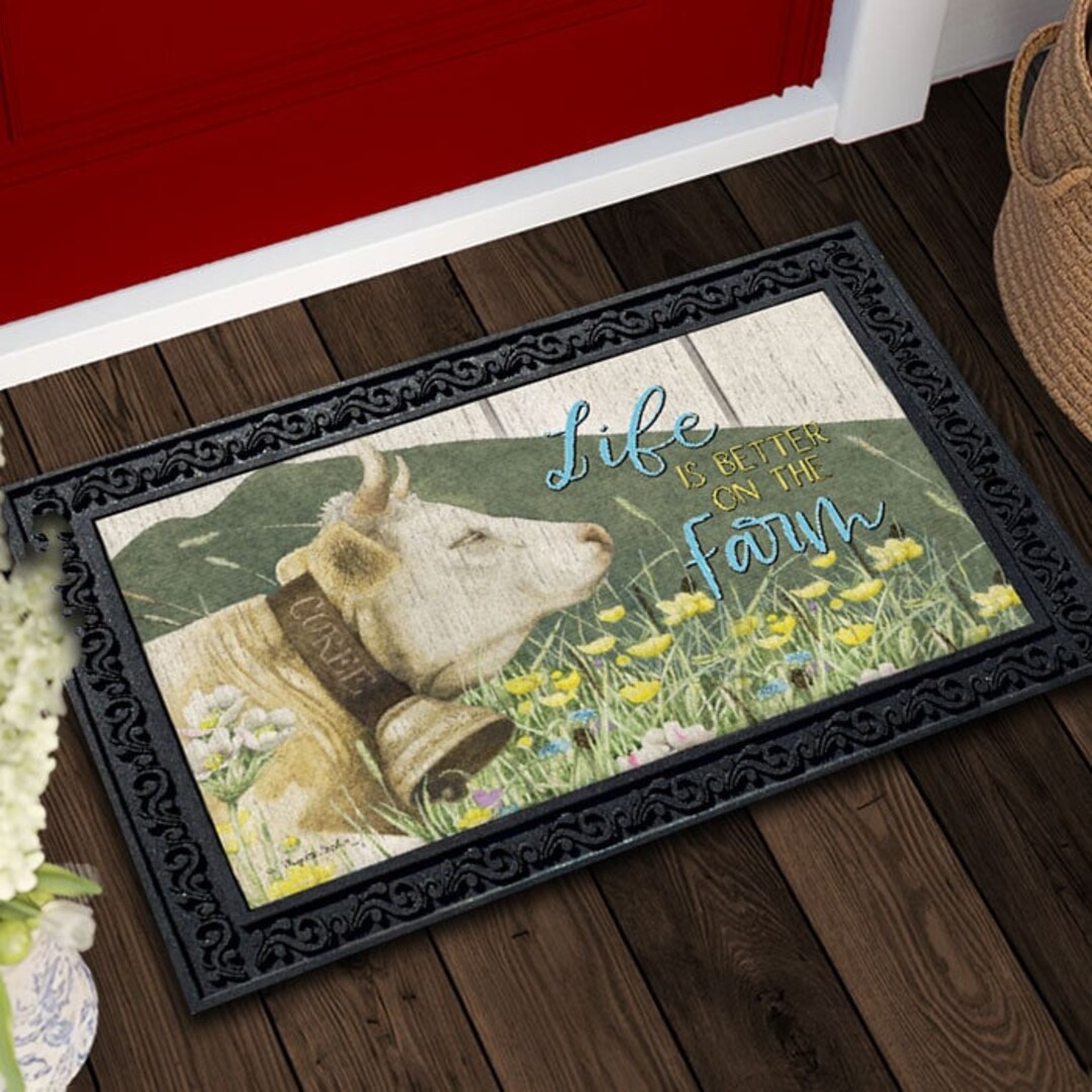 Doormat, Cow in the Meadow Doormat - 18" X 30", Outdoor/indoor, Heavy ...