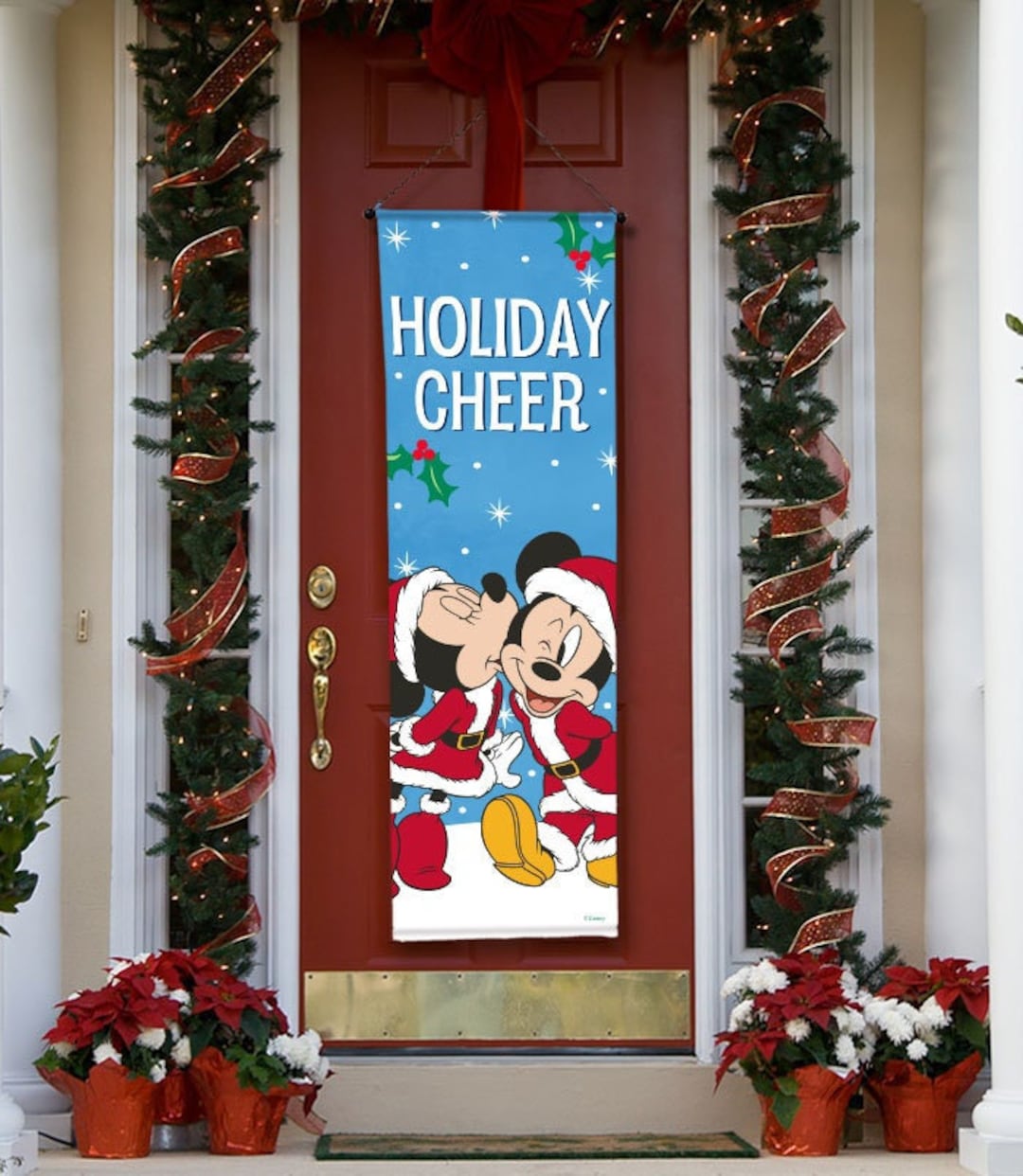 Disney Holiday Cheer Mickey and Minnie Kiss - Front Door Banner – 15″ X ...