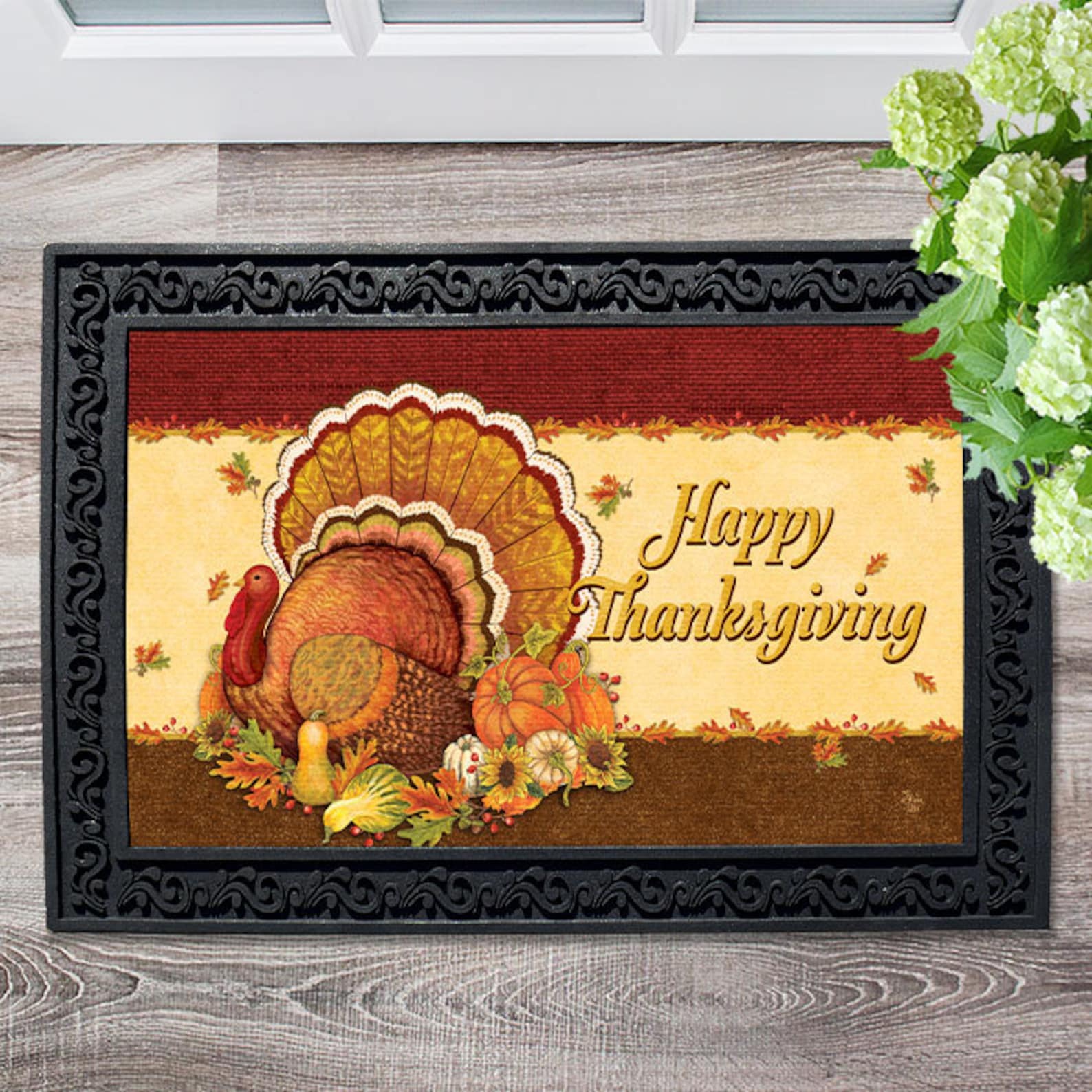 Doormat, Happy Thanksgiving Turkey Doormat-18"x30", Outdoor/indoor ...