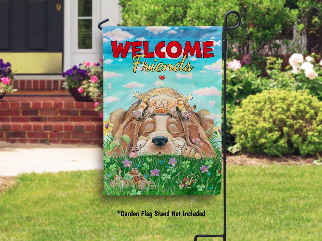 Funny Dog and Cat Flag for Pet Lovers, Dog Owner Gift, Welcome Flag ...