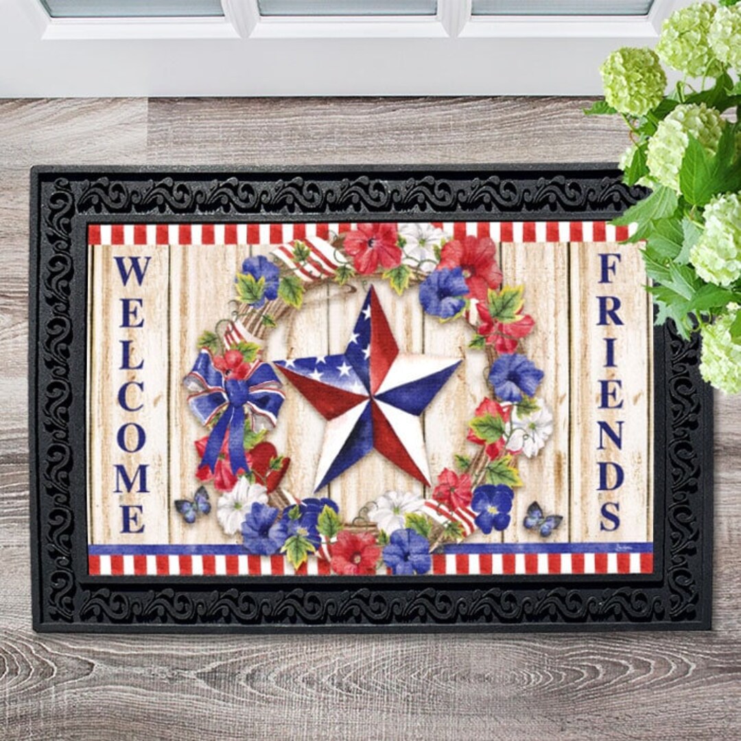 Doormat, Patriotic Wreath Doormat - 18" X 30", Outdoor/indoor, Heavy ...