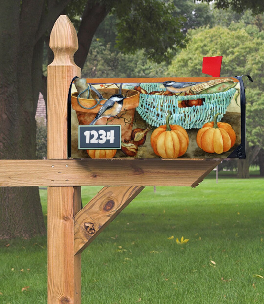 Mailbox Cover, Fall Pumpkin Chickadees Magnetic Mailbox Cover – 6.5″ W ...