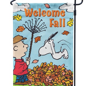 PEANUTS® Fall Leaf Pile Plunge – Garden Flag 12.5" X 18", House Flag 28 ...