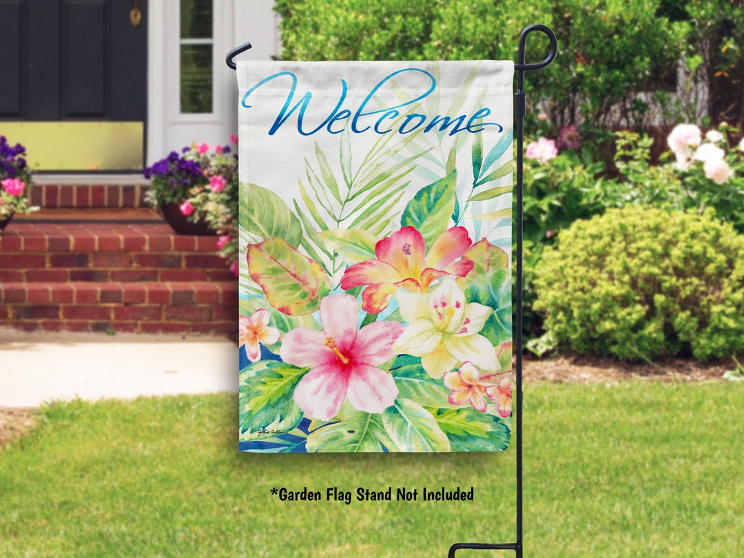 Tropical Flower Welcome Summer Garden Flag Hibiscus Summer Flag Coastal ...