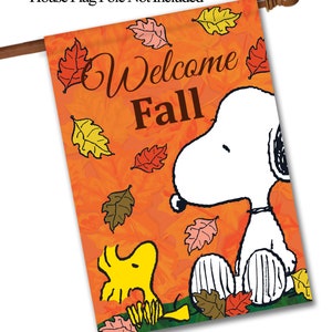 Snoopy and Woodstock Fall Garden Flag, Snoopy Fall Outdoor Decor ...