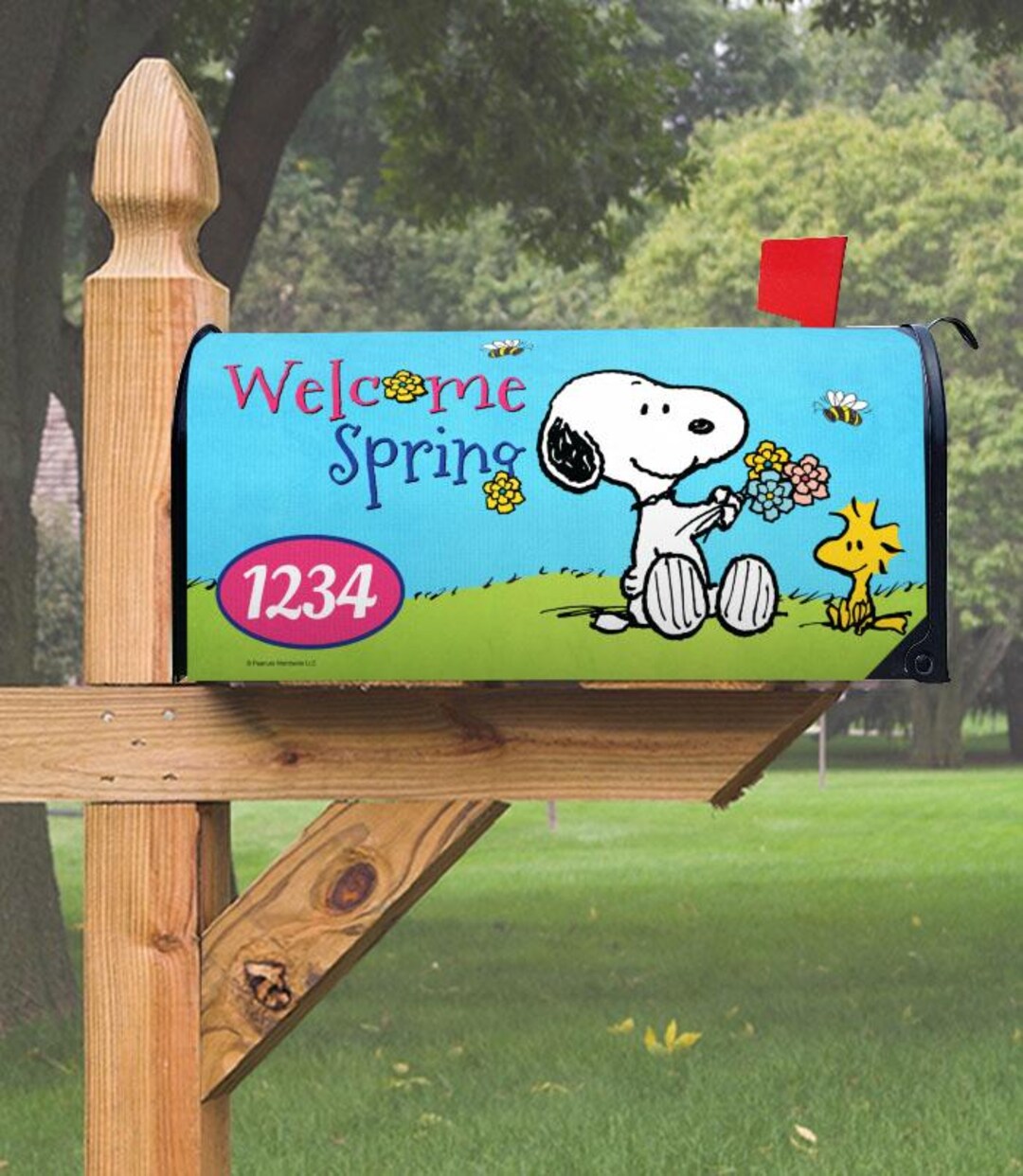 Welcome Spring Snoopy Magnetic Mailbox Cover, Custom Peanuts Decorative ...