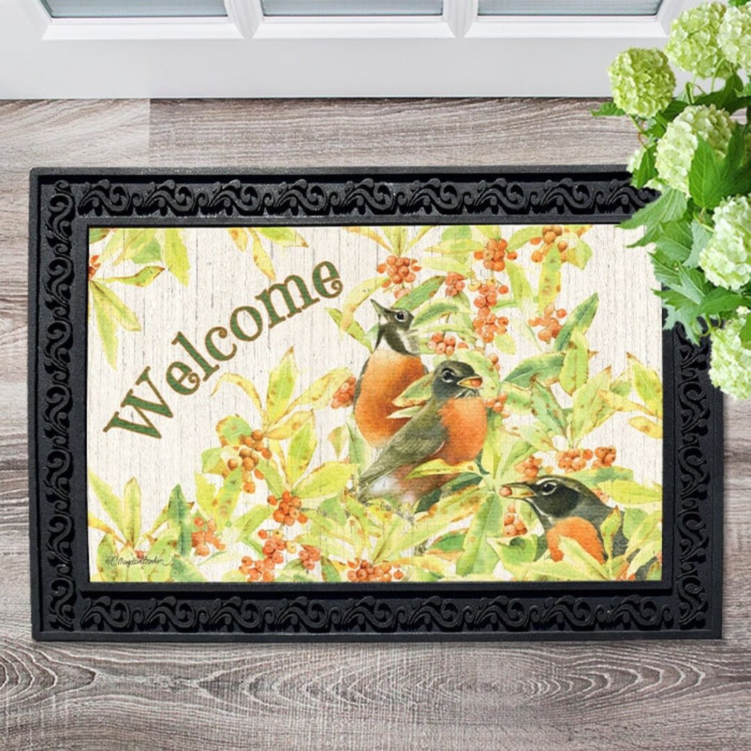 Summer, Robins and Berries Doormat - 18" X 30", Outdoor/indoor, Heavy ...
