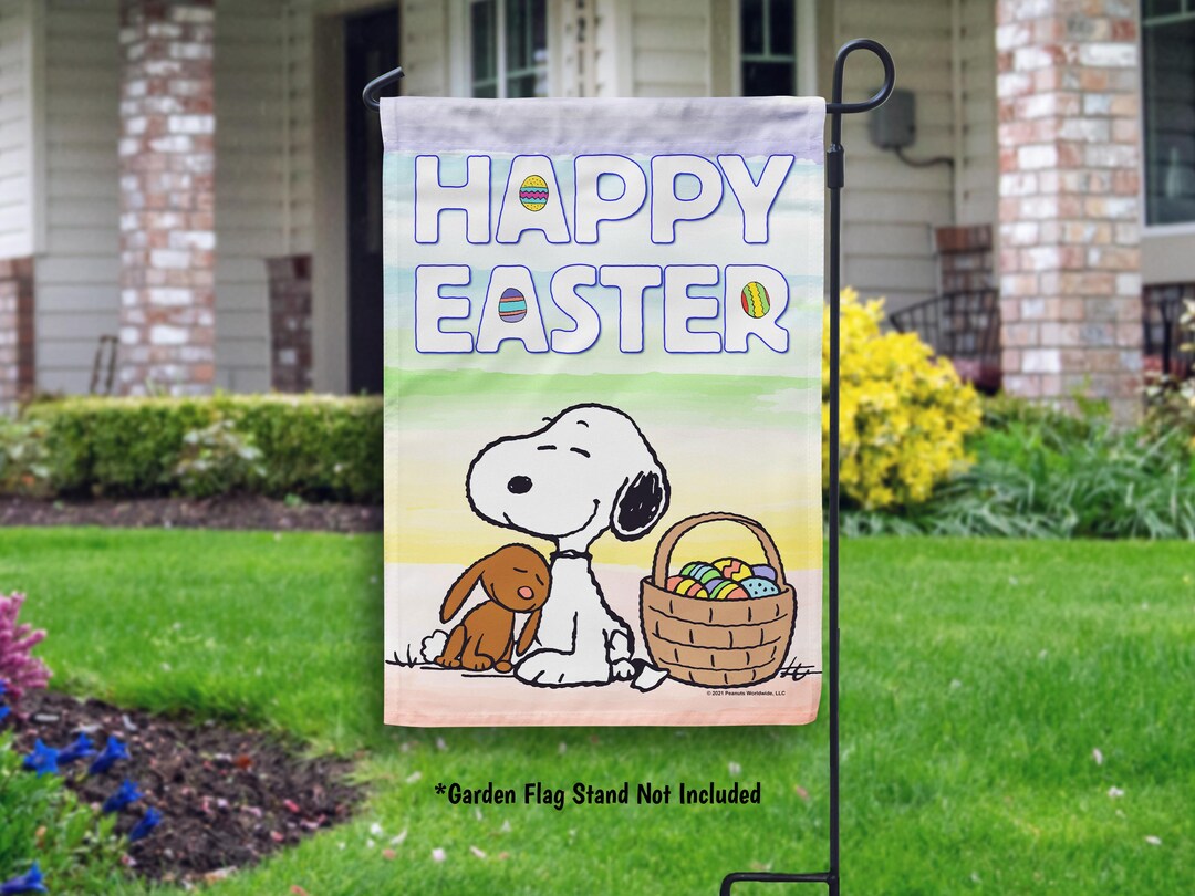 Peanuts Snoopy Easter Flag, Cute Snoopy and Easter Bunny Garden Flag ...