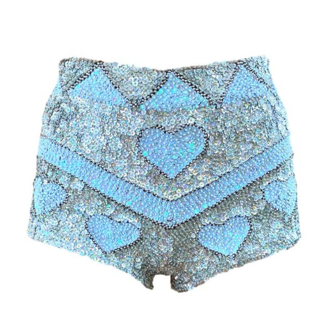Festival Theme Hen Party Outfit Silver and White Sequin Shorts With ...