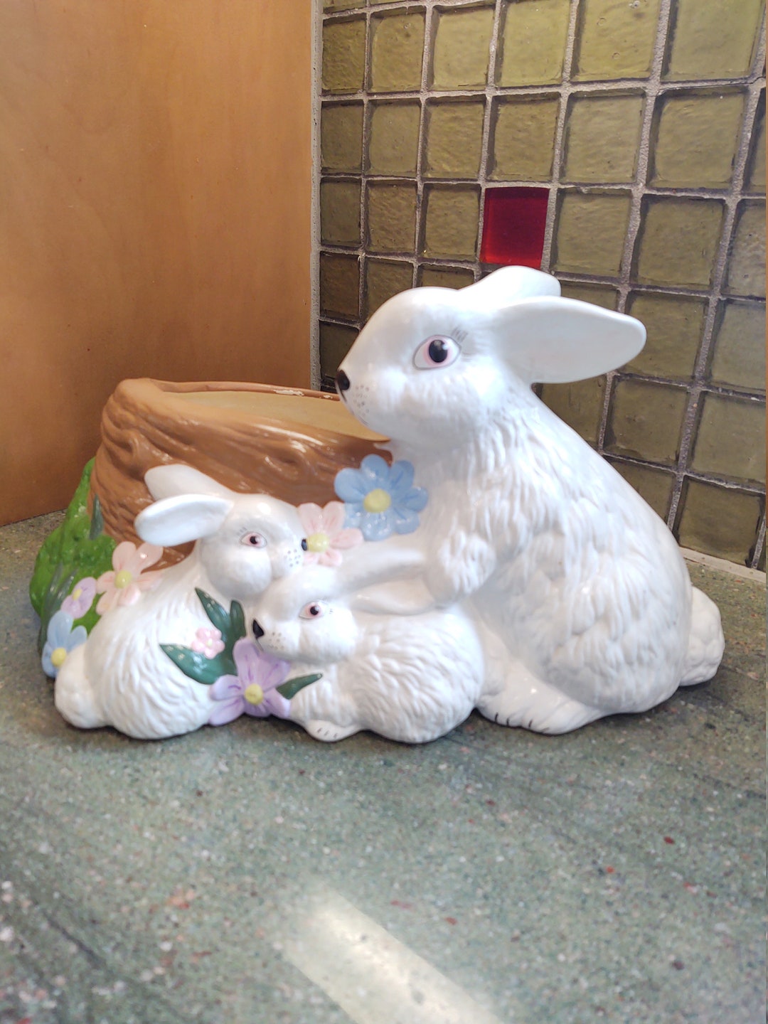 Vintage Hand Painted Ceramic Bunnies Planter Centerpiece - Etsy