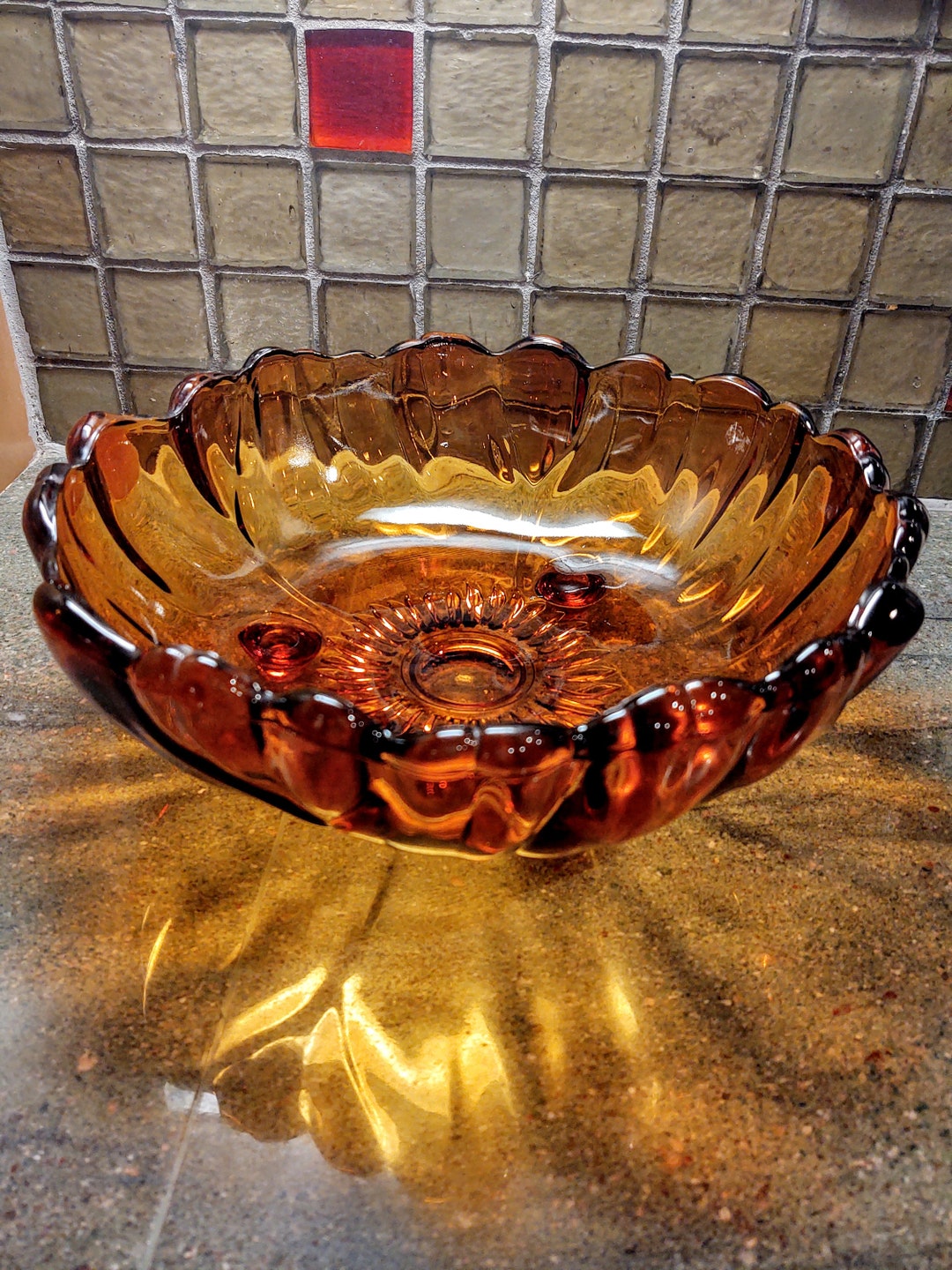 Vintage Indiana Amber Glass Footed Bowl - Etsy