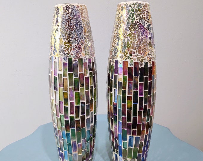 Iridescent Mirror Mosaic Tall Vases - Etsy
