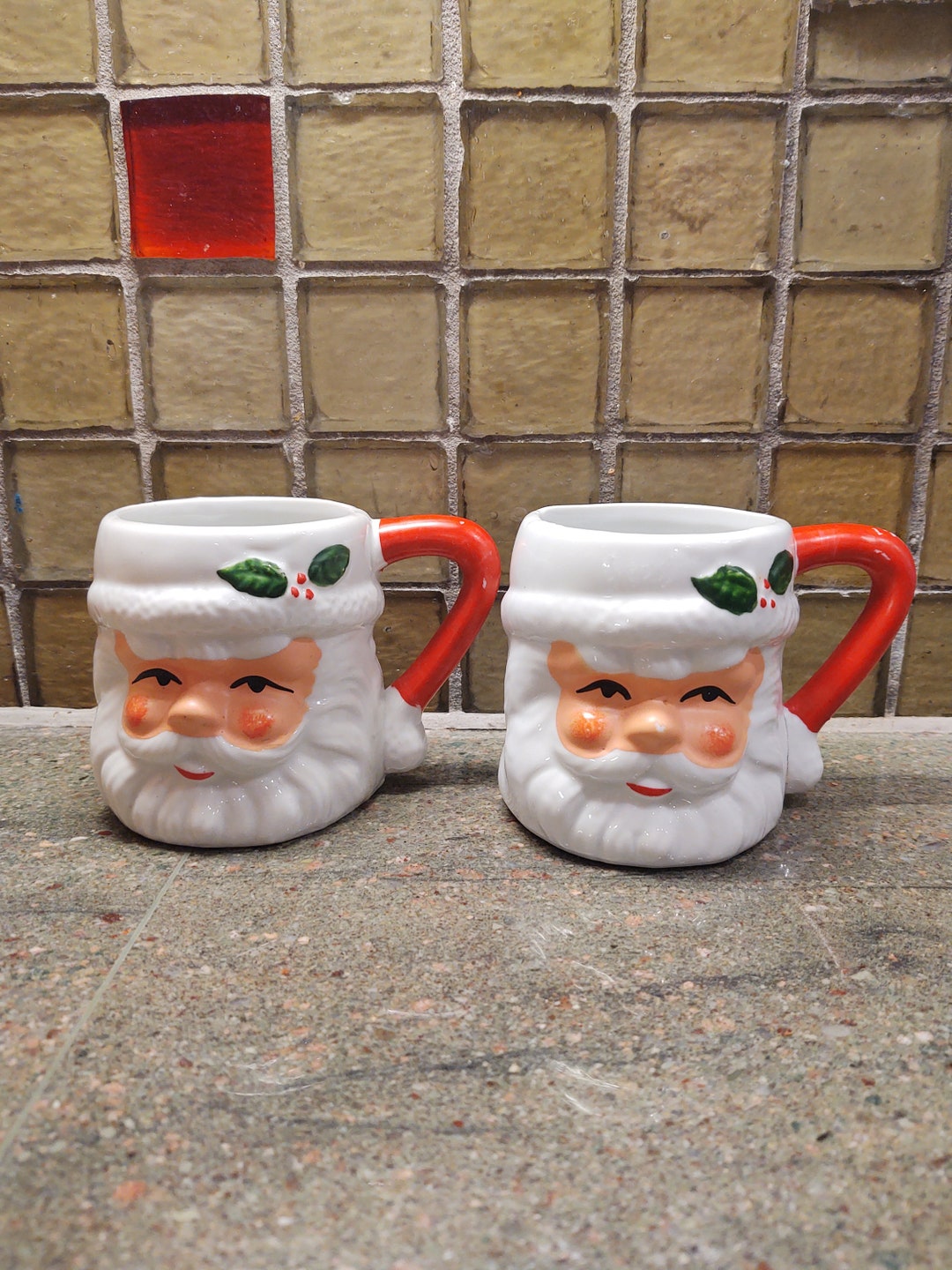 Vintage Hand Painted Ceramic Santa Claus Face Mugs - Etsy