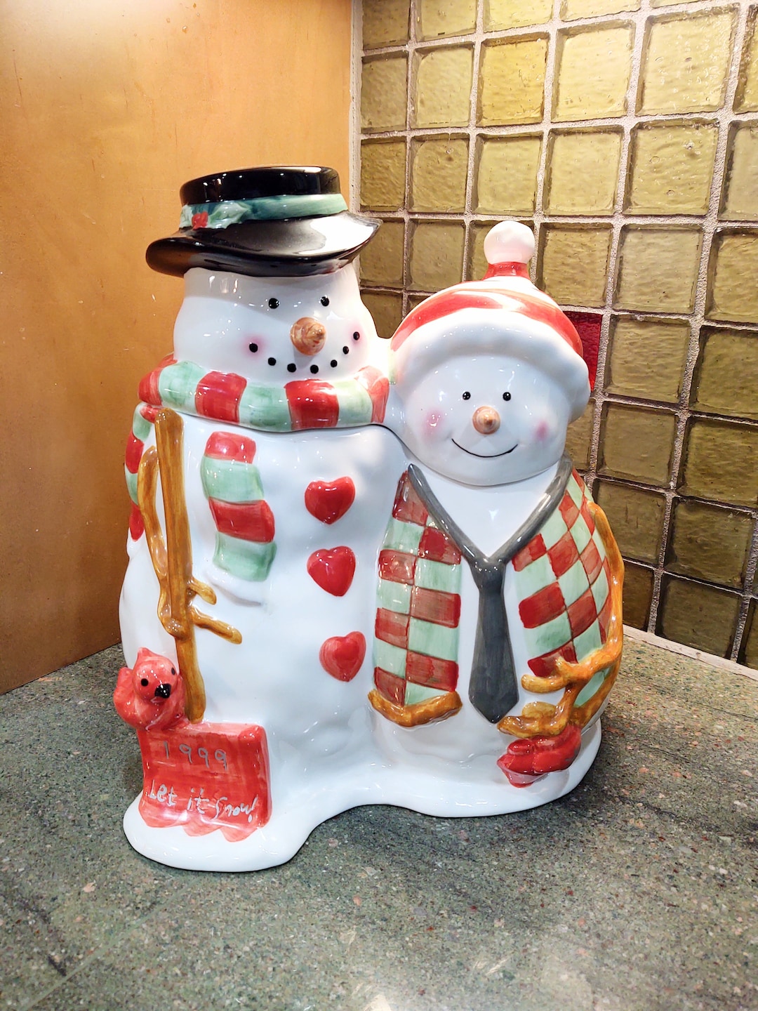Vintage Hand Painted Ceramic Snowmen Cookie Jar - Etsy