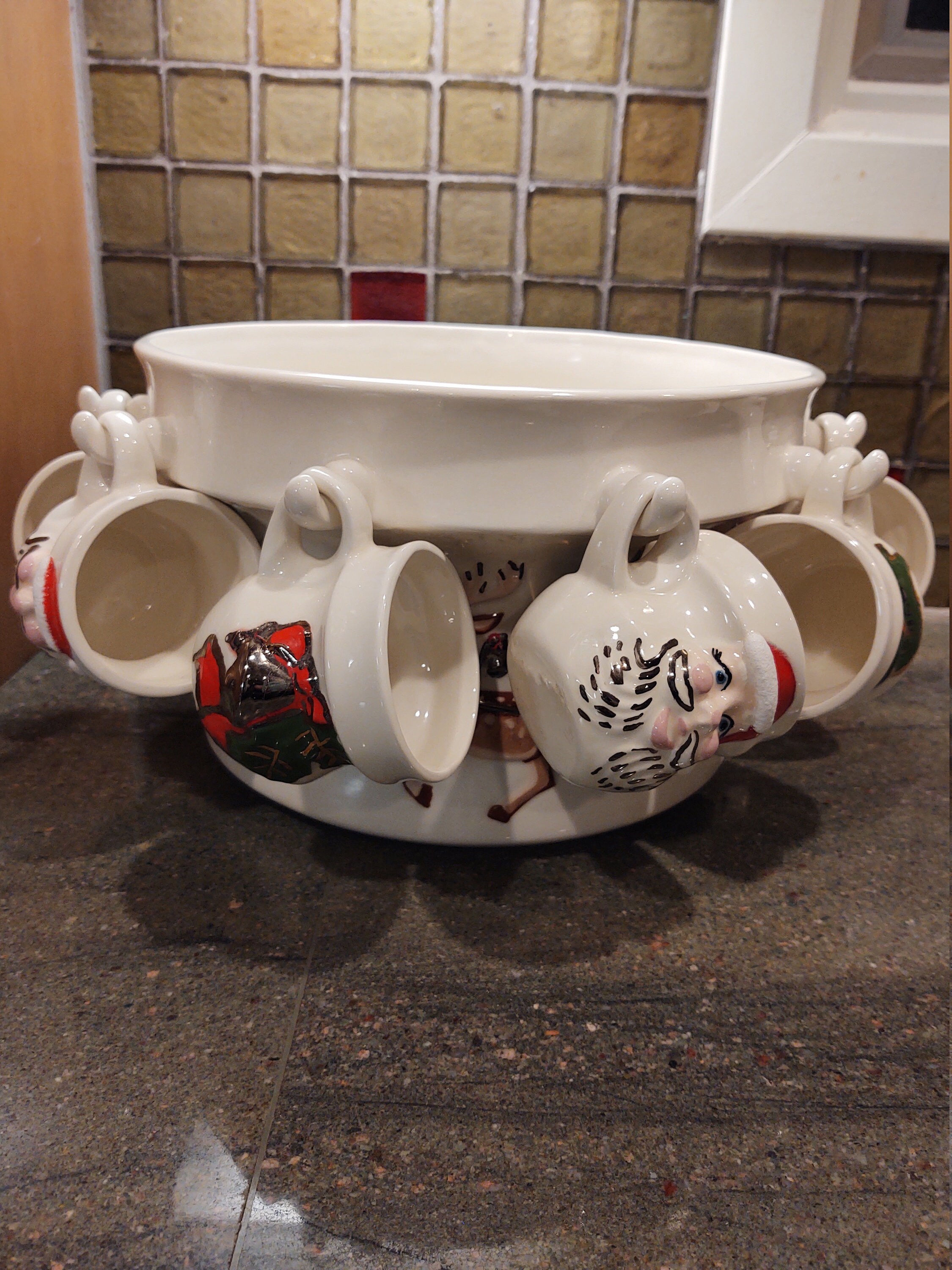 Vintage Hand Painted Ceramic Christmas Punch Bowl Set - Etsy