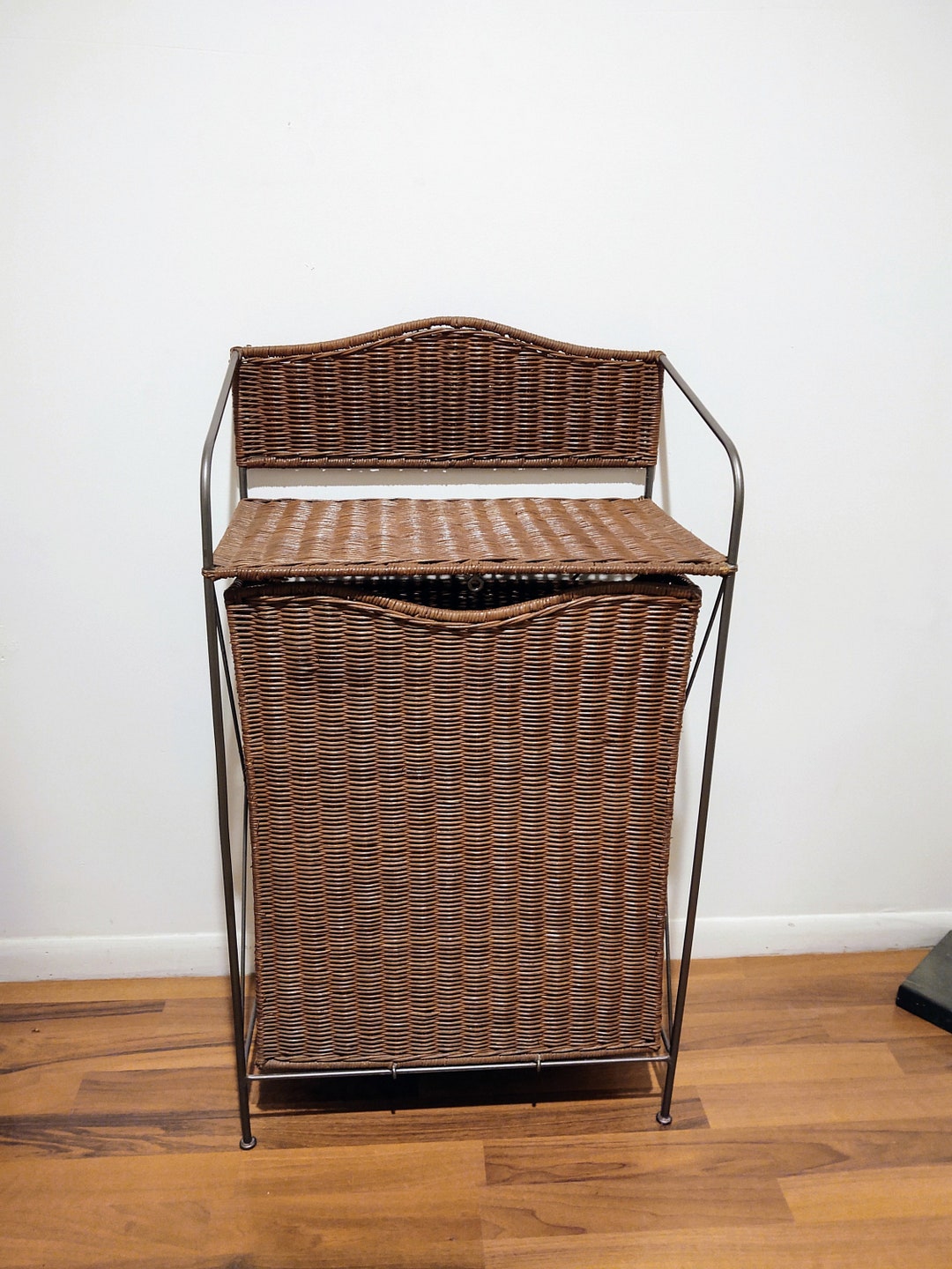 Vintage Woven Wicker Hamper With Iron Frame - Etsy