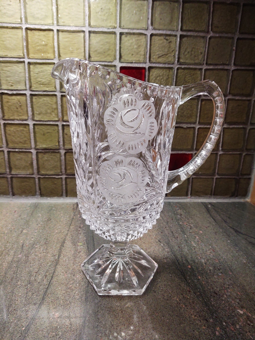 Vintage Crystal Footed Pitcher - Etsy