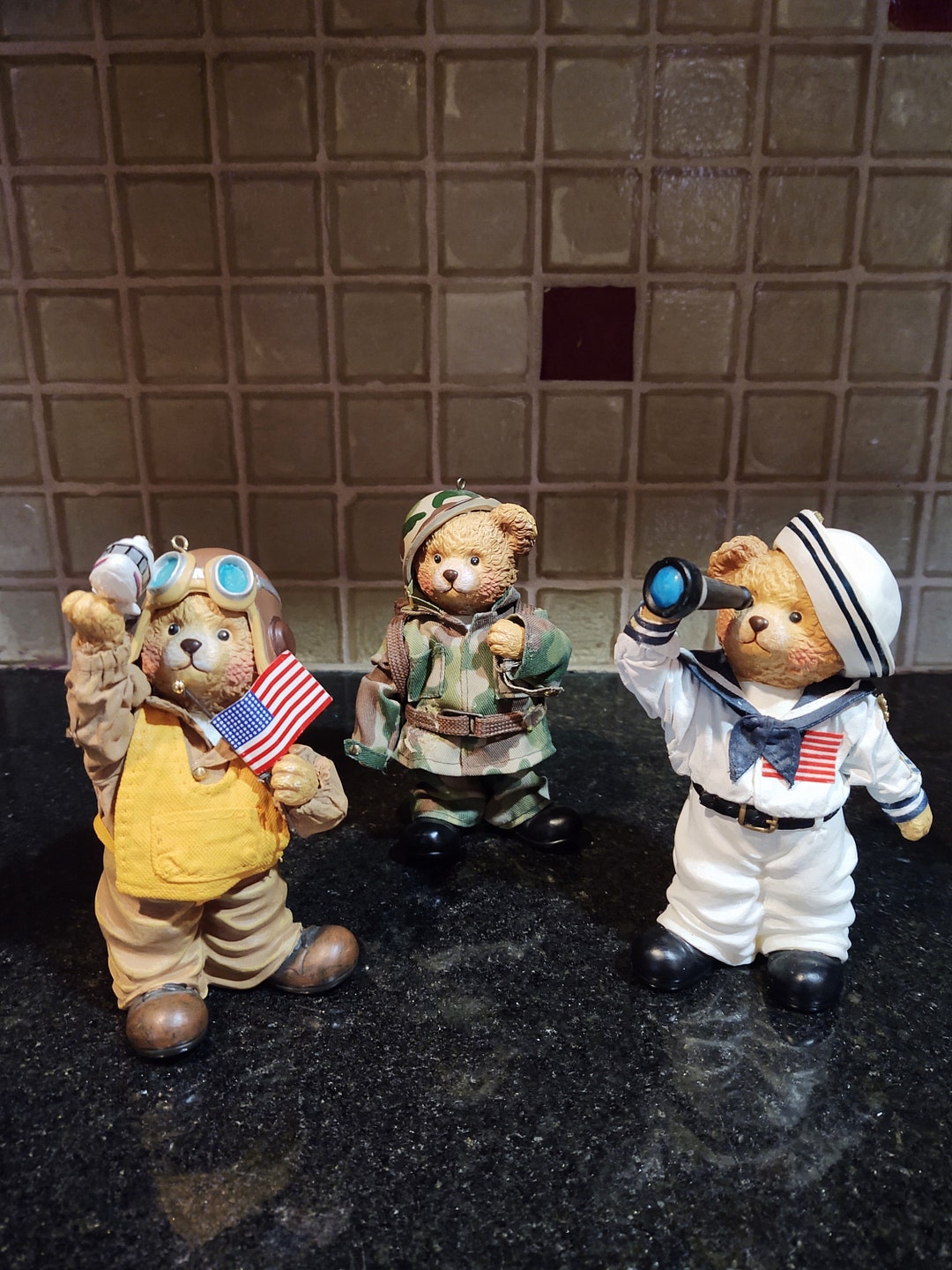 Vintage Clothique Military Teddy Bear Ornament Figurines - Etsy
