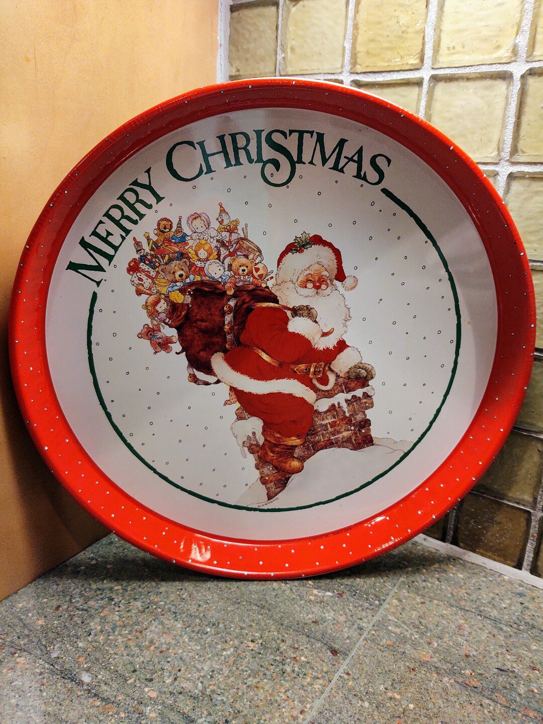 Vintage Santa Merry Christmas Metal Tray - Etsy
