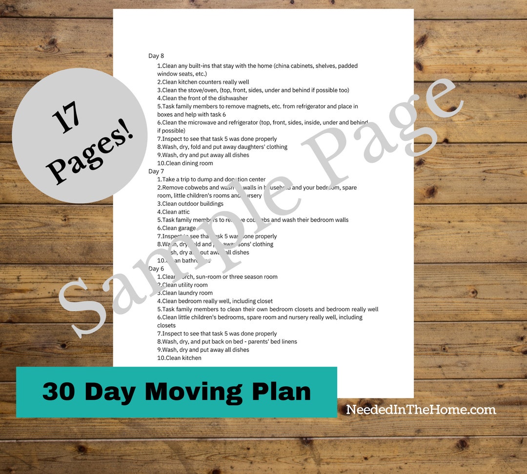Moving Plan 30 Day / Printable Moving Plan / 30 Day Moving Checklist ...