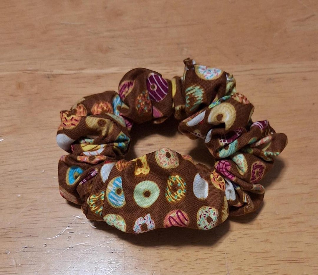Handmade Donut Print Hair Scrunchie, Cotton Hair Tie, Donuts Accessory ...