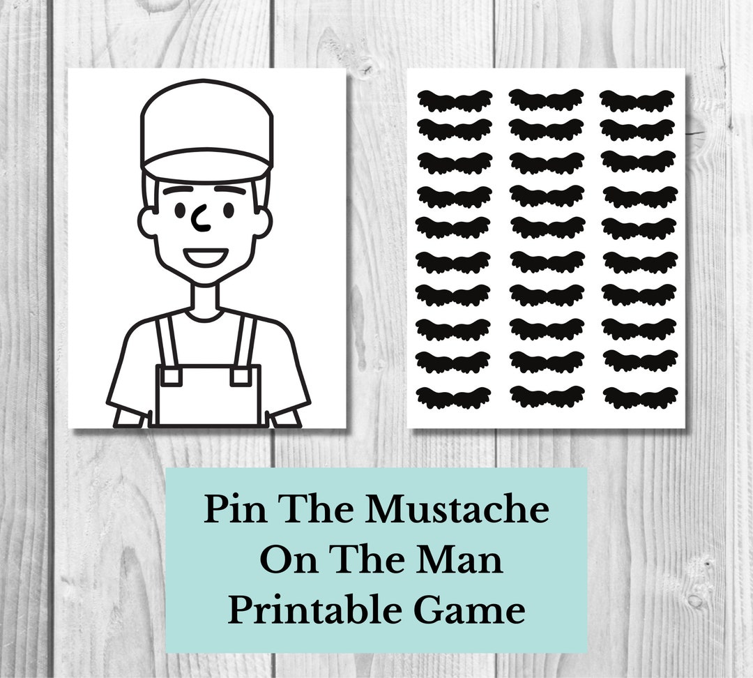 Pin the Mustache Party Game, Printable Birthday Activity (PDF Print ...