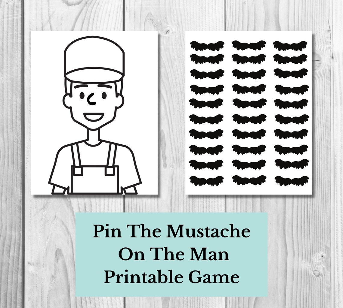 Pin the Mustache Party Game, Printable Birthday Activity (PDF Print ...