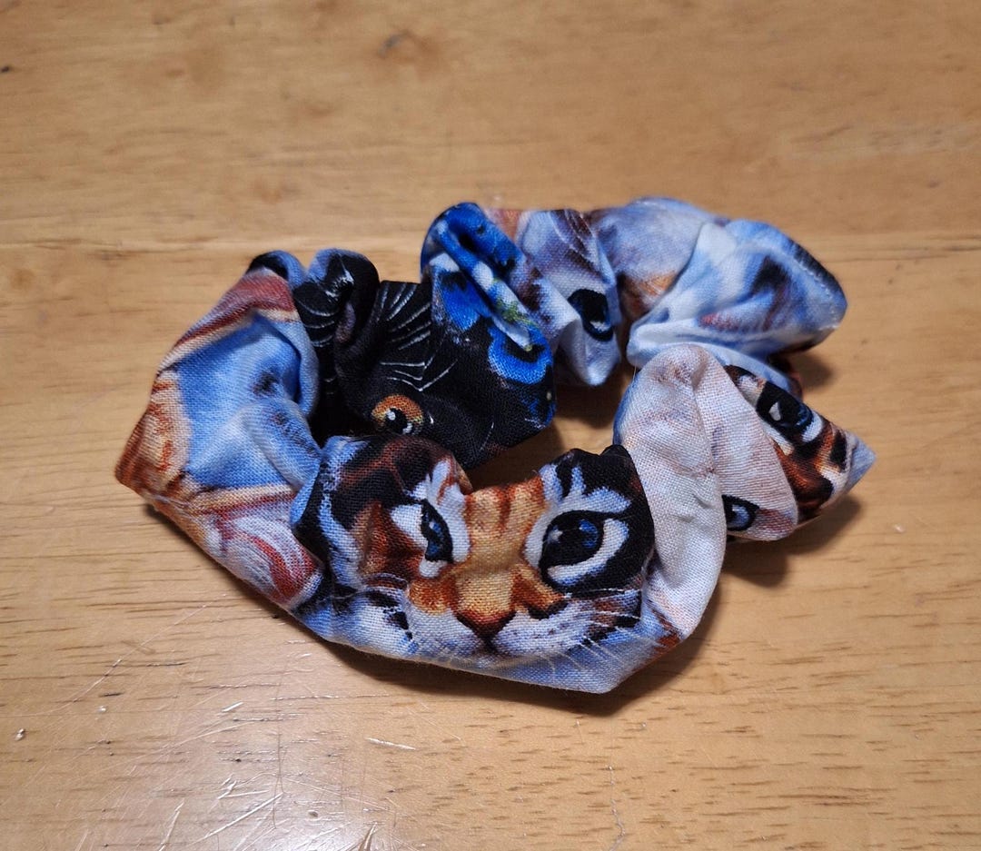 Handmade Cotton Kitten Print Hair Scrunchie, Realistic Kittens Cat ...