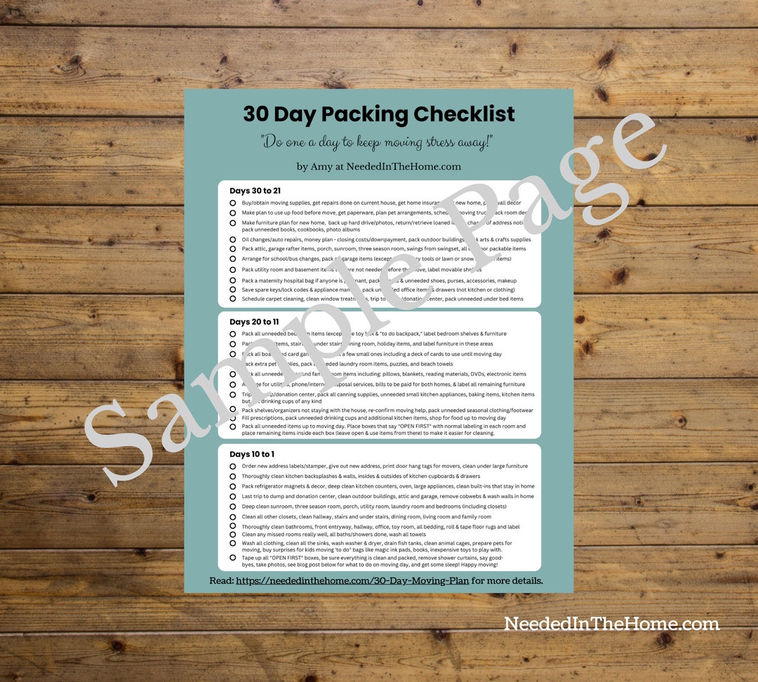 Moving Checklist, Packing Checklist for a Home Move, 30 Day What to ...