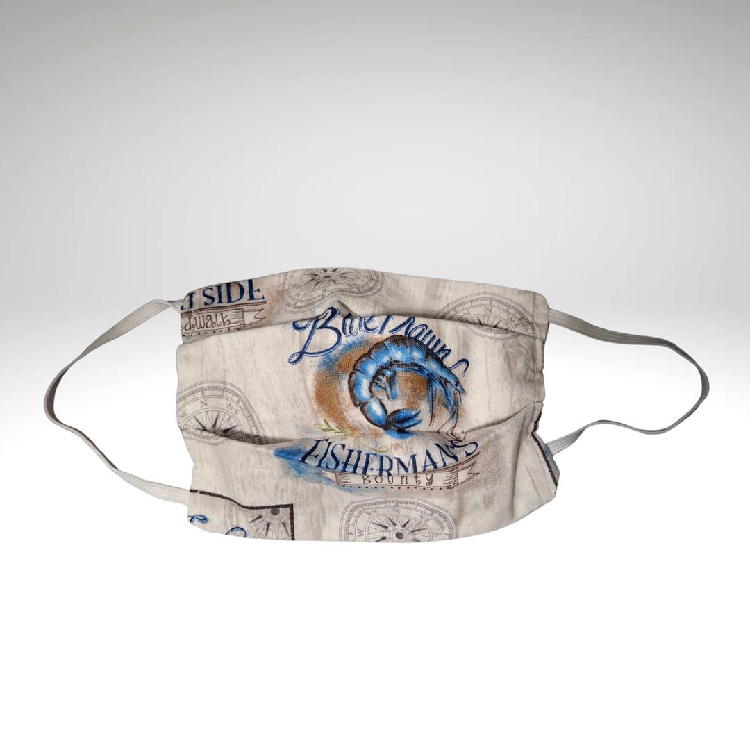 Nautical Face Mask - Adult Size, Ocean Theme Face Cover, Blue Prawn ...