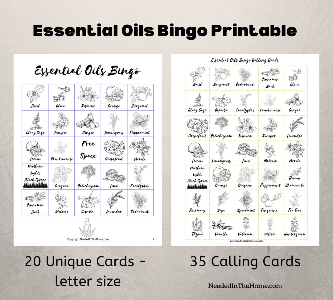 Essential Oils Bingo Cards, 20 Count, Unique, Oily Party Game (PDF ...