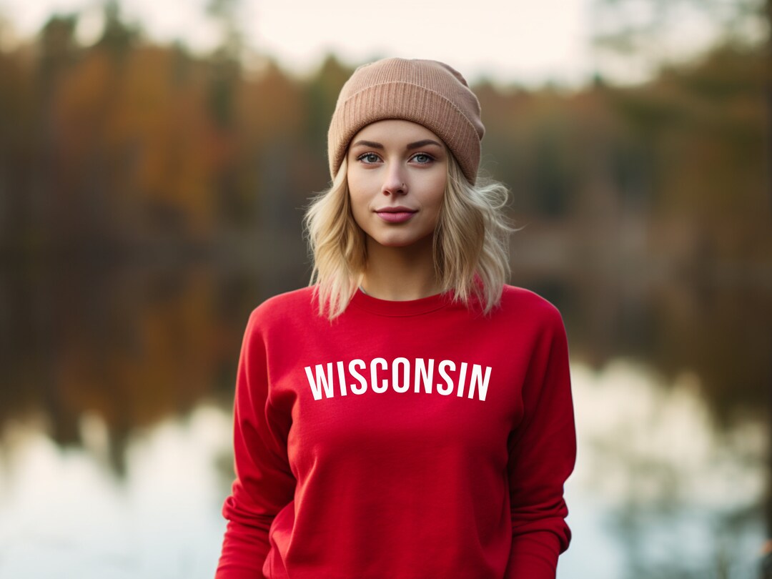 Wisconsin Crewneck Sweatshirt: Red Cotton-blend Unisex Fit - Etsy
