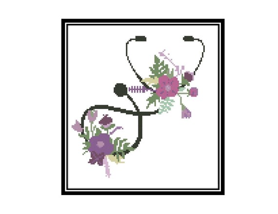 Stethoscope Counting Cross Flower Chart Cross Stitch | Etsy
