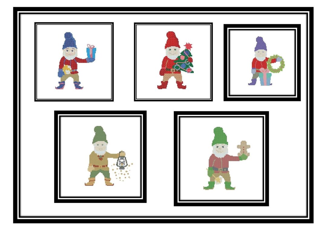 Set of 5 Christmas Cross Stitch Patterns, Dwarves, Elves, DIY Chart ...