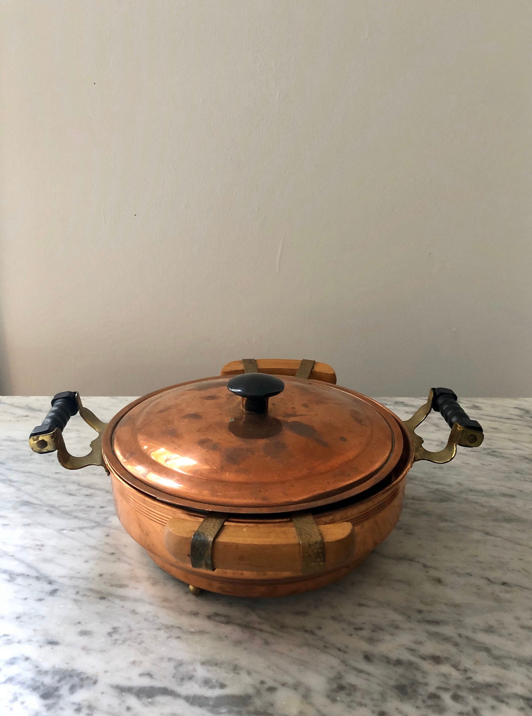 Copper Casserole Carrier and Lid // Vintage Kitchen Copper | Etsy