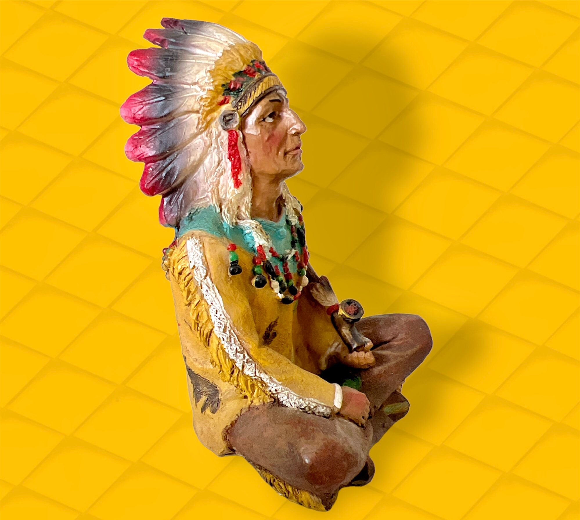 Native American Indian Chief Figurine Smoking Pipe. Good Luck ...
