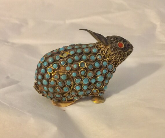 Vintage Tibet Antique Rabbit Ornate Turquoise Coral Tibetan | Etsy