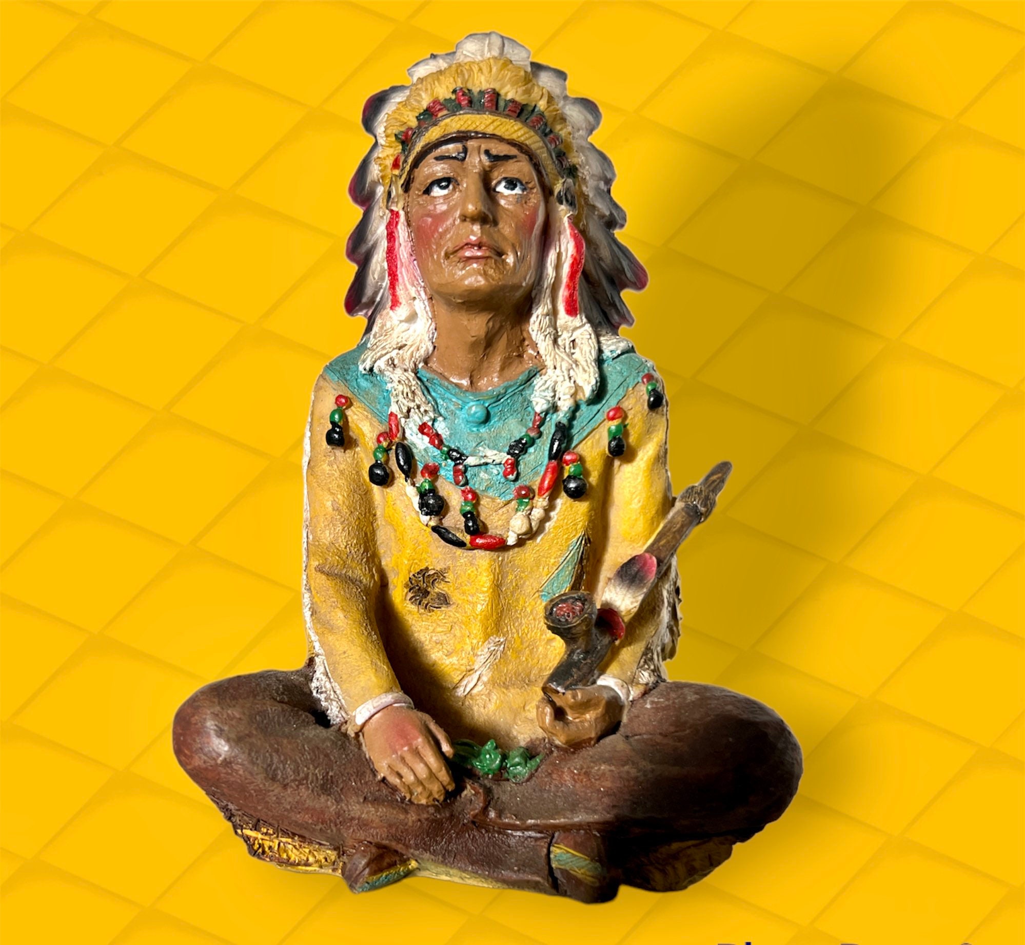 Native American Indian Chief Figurine Smoking Pipe. Good Luck ...