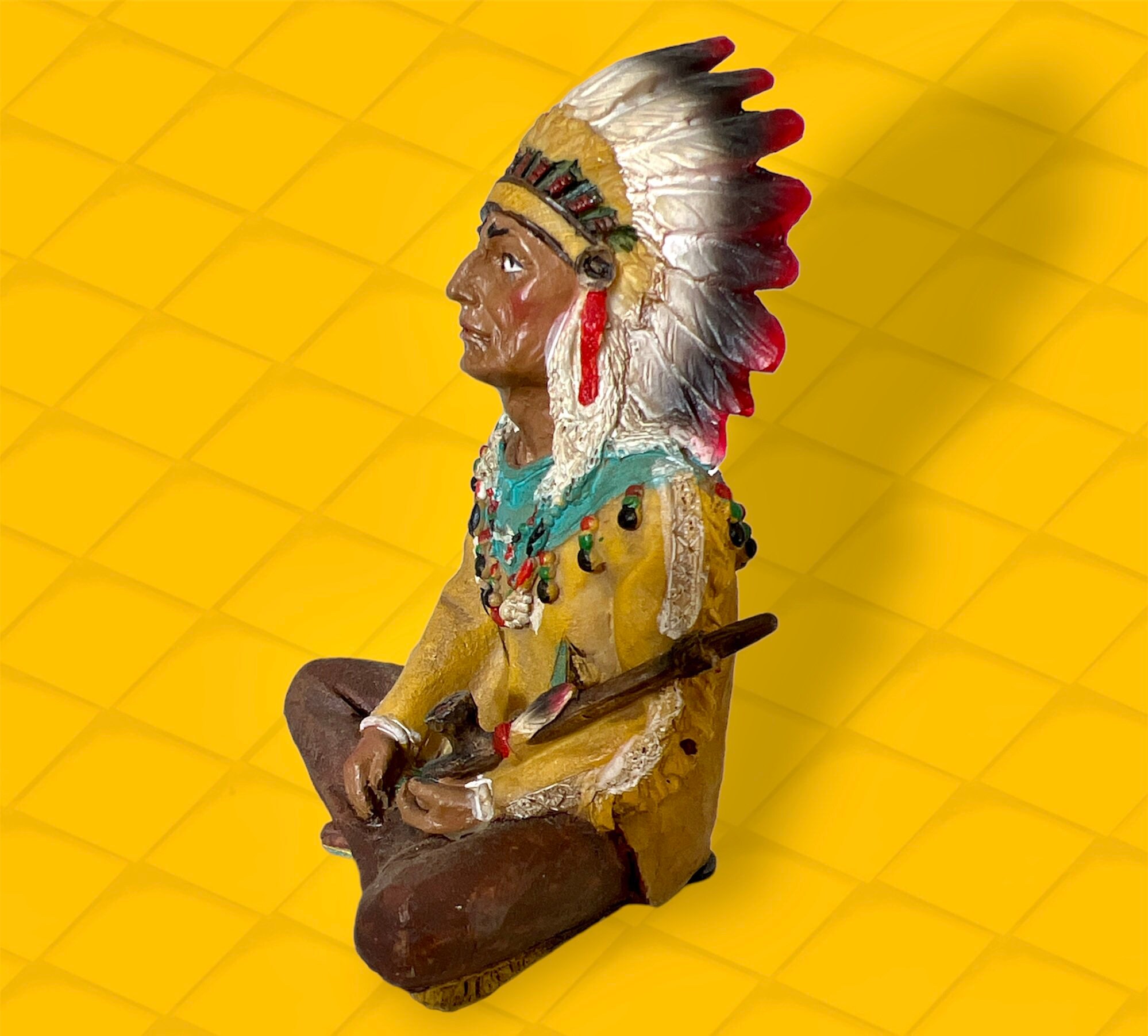 Native American Indian Chief Figurine Smoking Pipe. Good Luck ...
