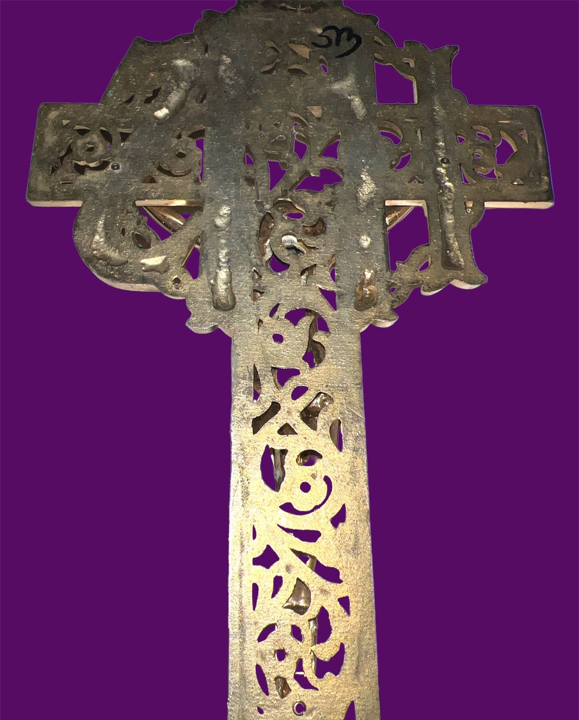 Vintage Pewter Filigree IHS Cross Crucifix With Antique Gold Tone ...