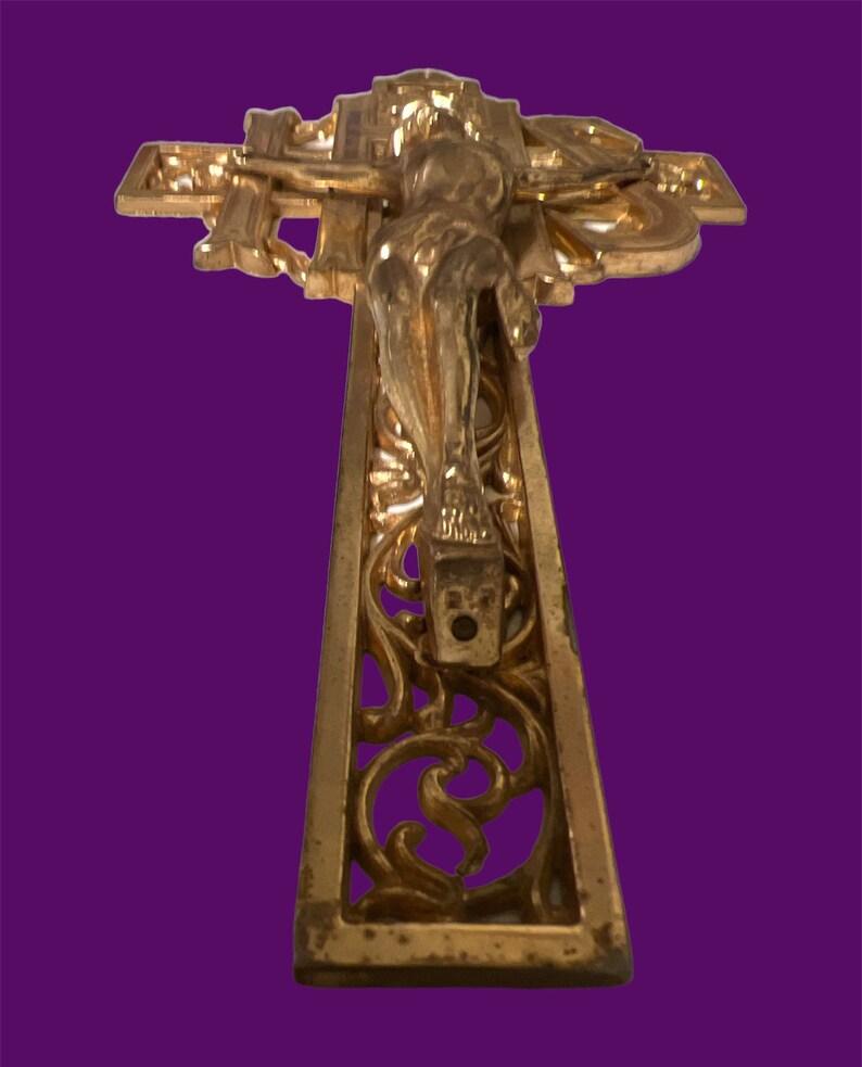 Vintage Pewter Filigree IHS Cross Crucifix With Antique Gold Tone ...