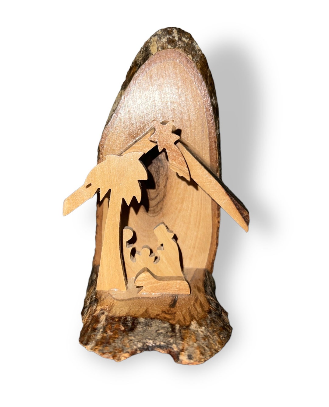 Olive Wood Large Bark Slice Grotto Nativity Scene Manger - Etsy
