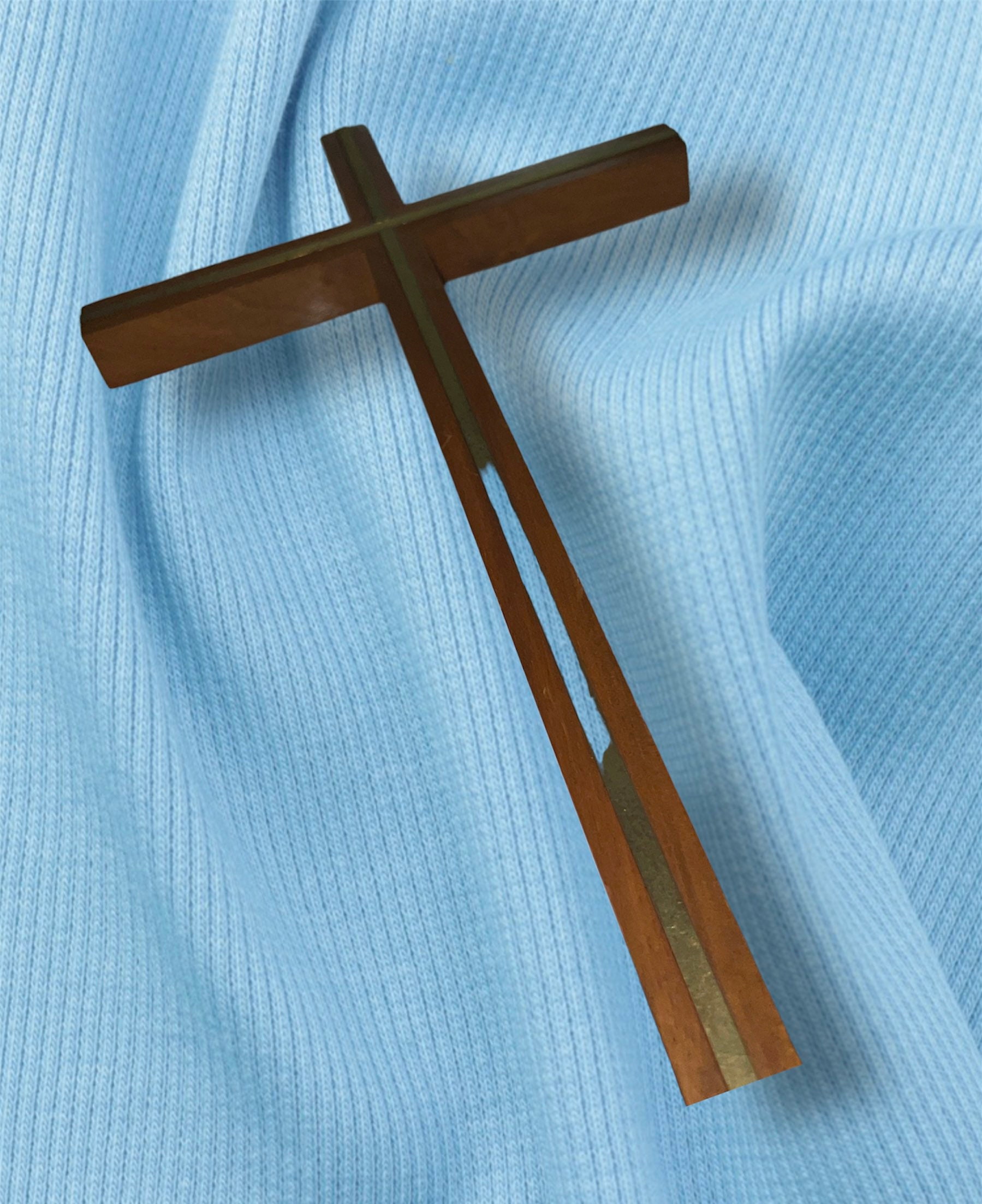 Vintage Olive Wood Large Altar Cross With Brass Trimming Large Mid ...