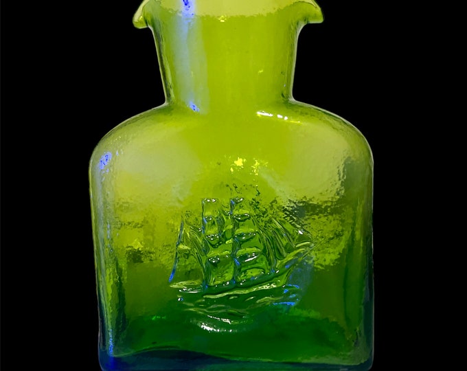 Vtg Blenko Kanawaha Green Glass Double Spout Boat Ship Pitcher Decanter ...