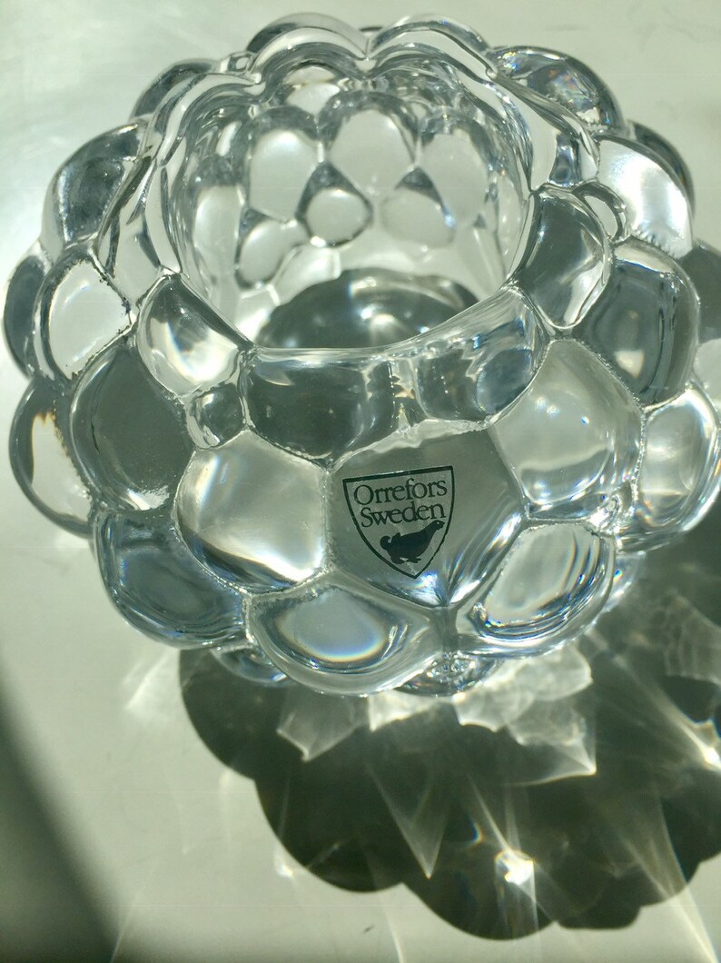 Vintage Orrefors Raspberry Sweden Glass Votive Candle Holder Bubble ...