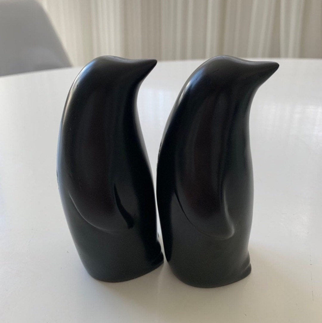 Pair Vintage Black Handcrafted Pearlite Penguin Figurines by Stonecraft ...