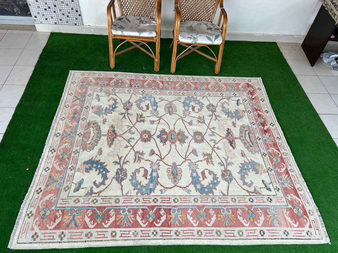 6x7 Square Large Oushak Vintage Rug, Home Living Rug, Hallway Large Rug ...