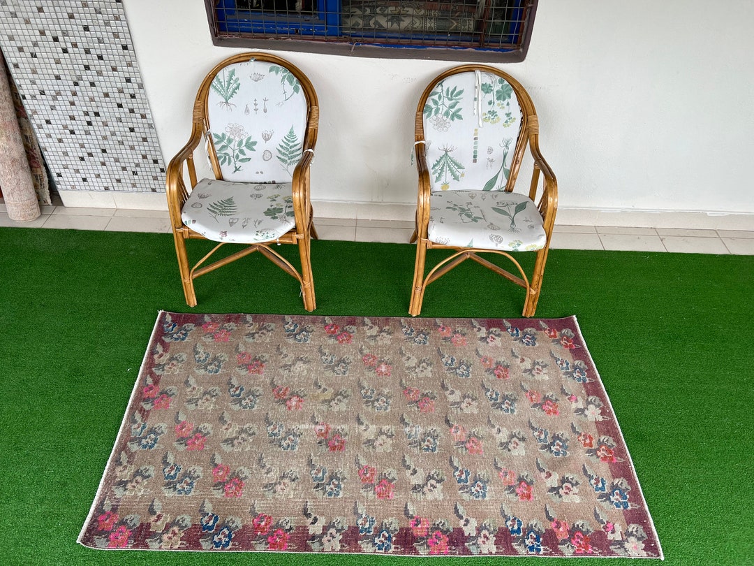 Farmhouse Decor Distresed Turkish Rug, Brown Pink Oushak Rug, 3x6 Area ...