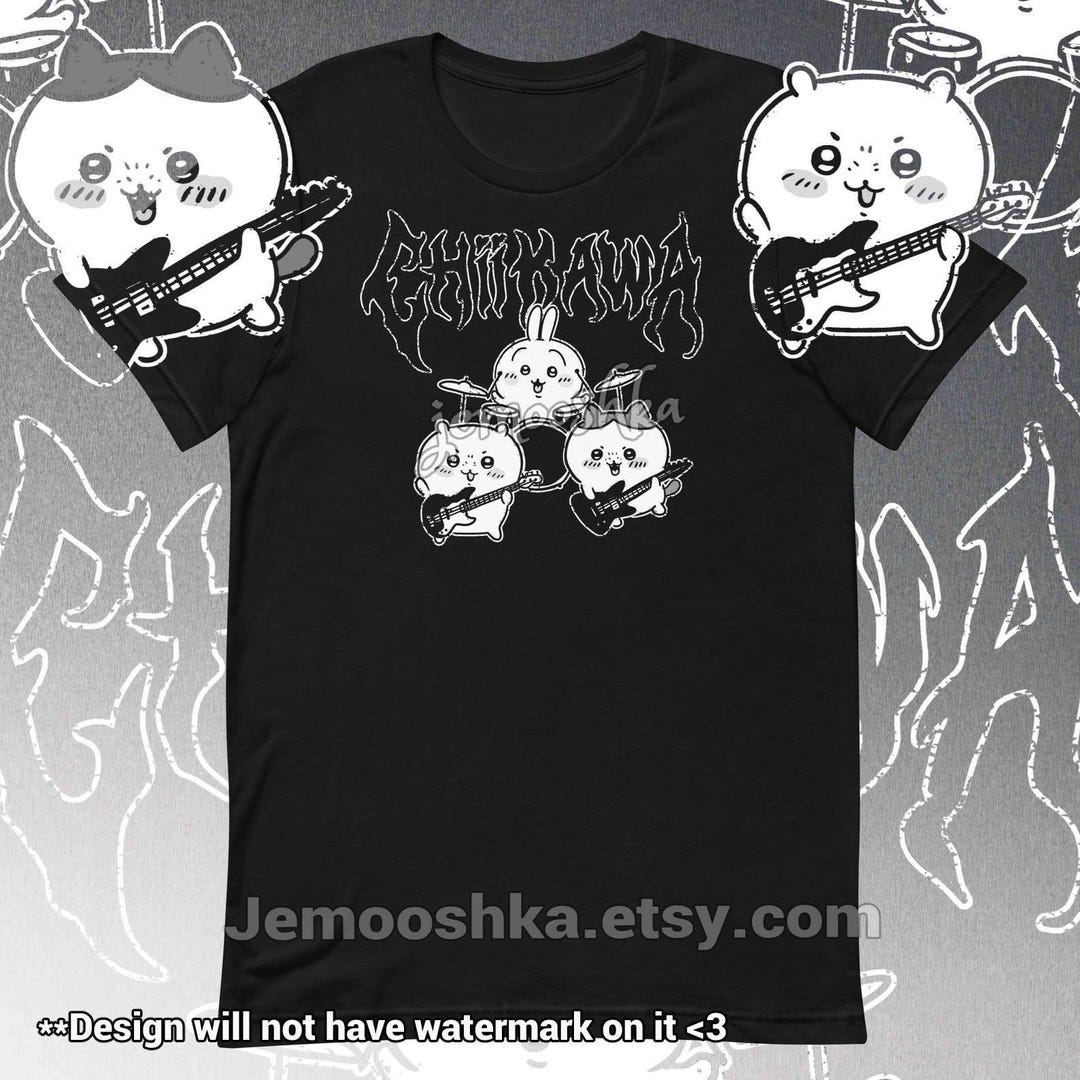 Metal Chiikawa Tee - 100% Cotton Heavy Metal Chiikawa Usagi Hachiware T ...