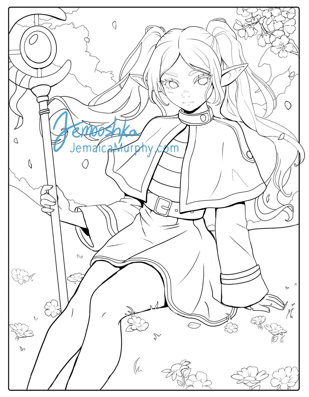 Frieren Printable PDF Coloring Page Fantasy Elf Anime Manga Adult ...
